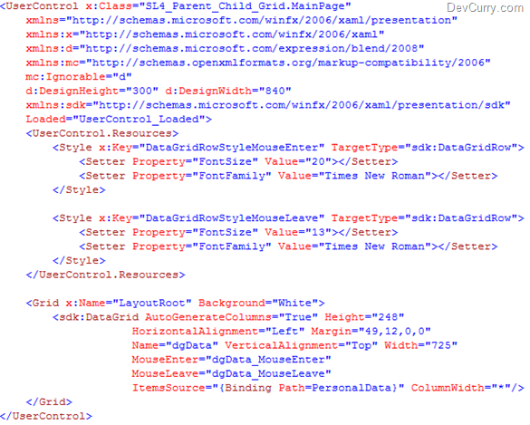 Change Silverlight DataGrid Style based on Mouse Actions